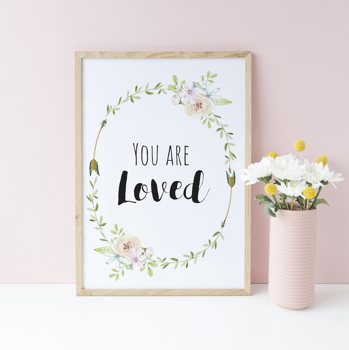 You Are Loved Soft Boho Floral Wall Poster, Baby Girl Print, Baby Show ...