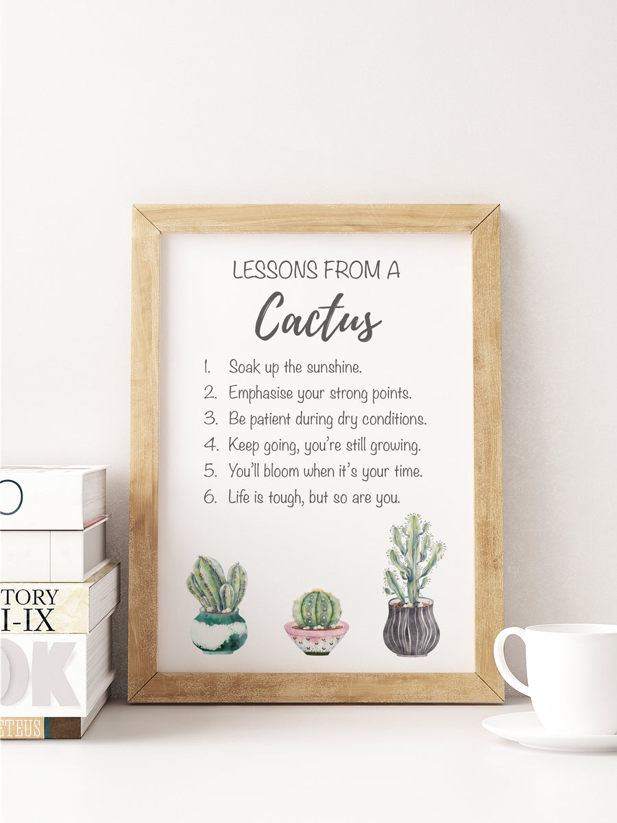 Wall Art Decor, Life Lessons from a Cactus Plant Print, Motivational P ...